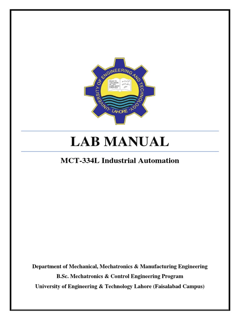 Lab Manual: MCT-334L Industrial Automation | PDF | Programmable Logic Controller | Automation