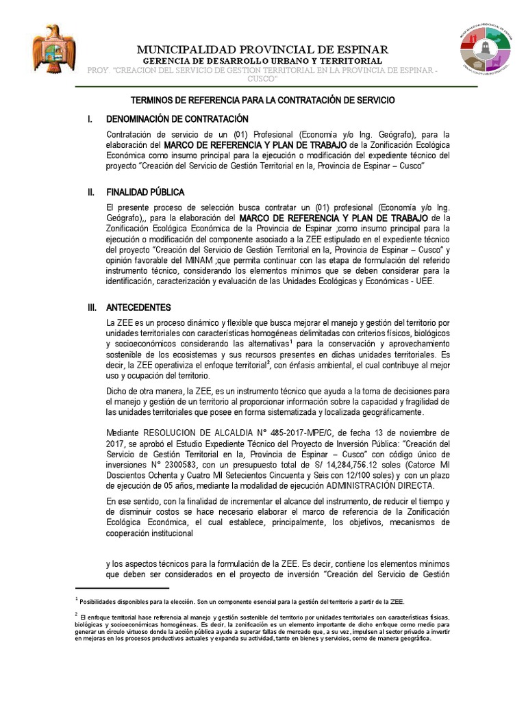 TDR - Marco de Referencia - Espinar | PDF | Economias