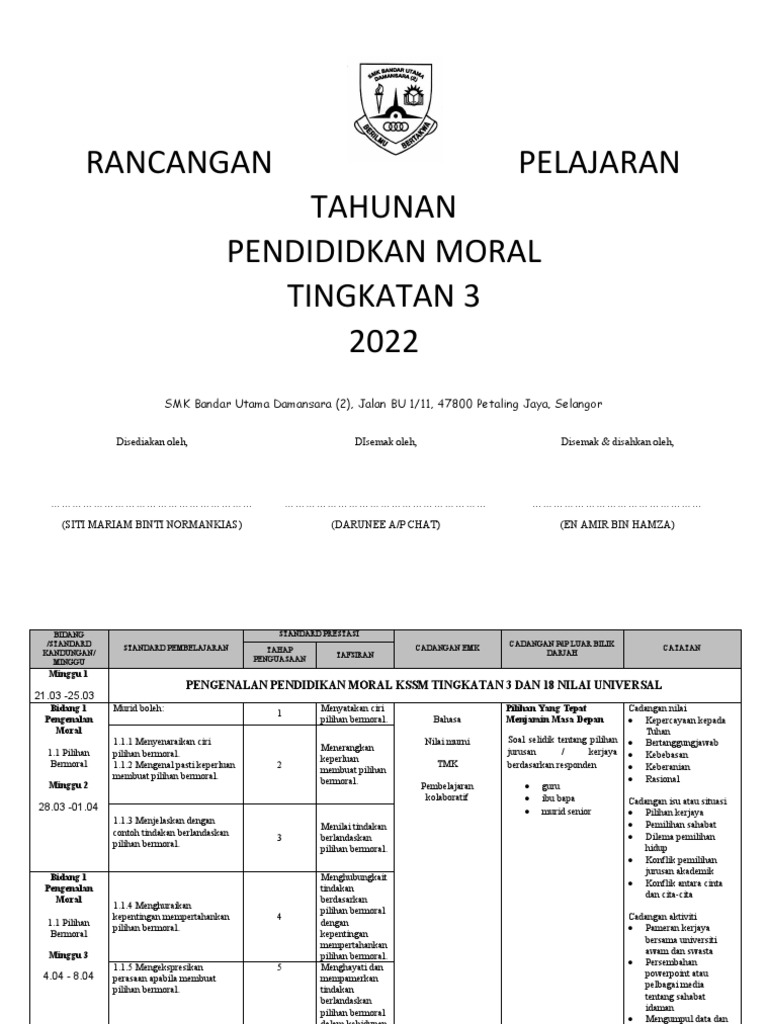 RPT Moral F3 2022 | PDF