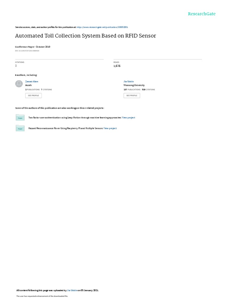 Automated Toll Collection System Based On RFID Sensor: October 2019 ...
