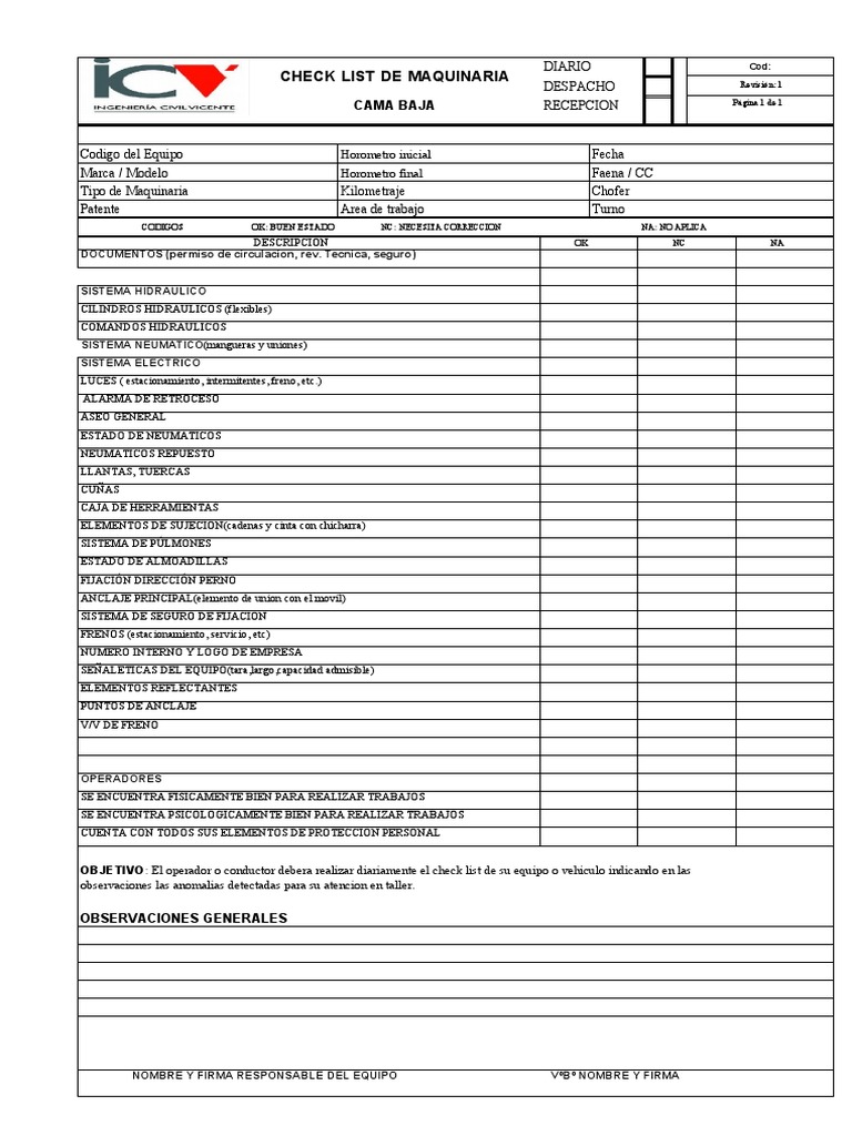 Check List Diario Cama Baja | PDF