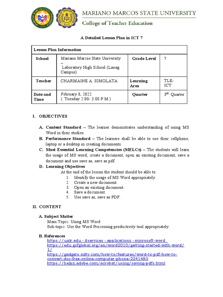 A Detailed Lesson Plan in ICT 7 | PDF | Video | Computer File