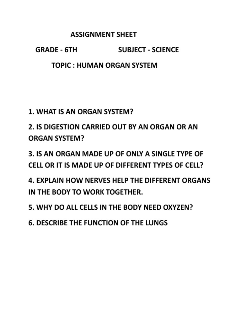 6th Grade Science: Human Organ Systems | PDF | Science & Mathematics