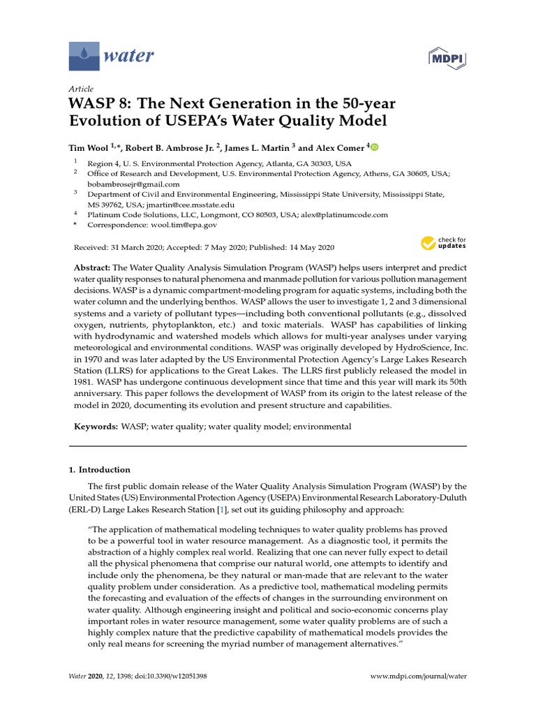 Water: WASP 8: The Next Generation in The 50-Year Evolution of USEPA's ...