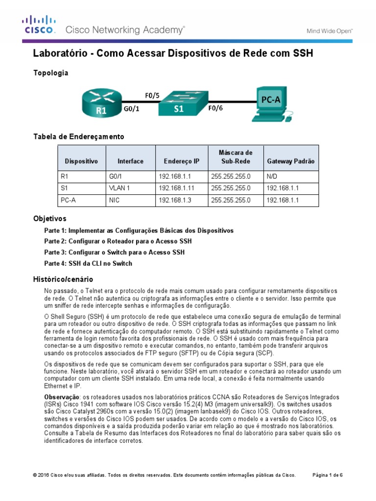 Lab Accessing Network Devices With SSH | PDF | Cápsula segura | Rede de computadores