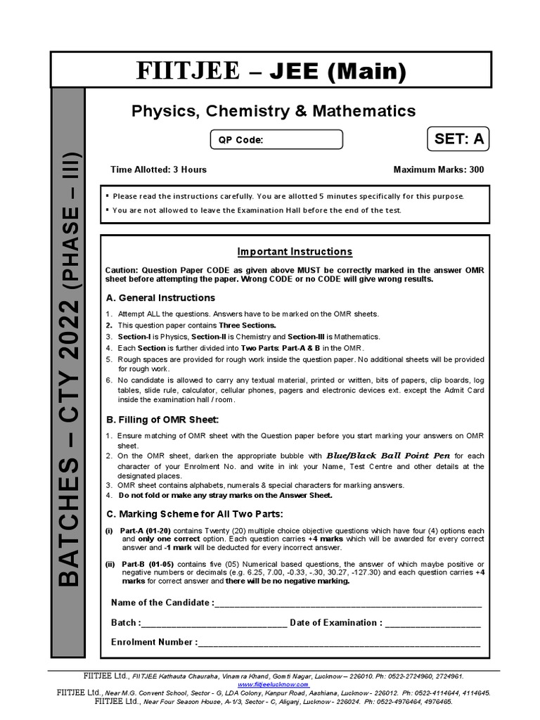 Fiitjee: - JEE (Main) | PDF | Resonance | Quantity