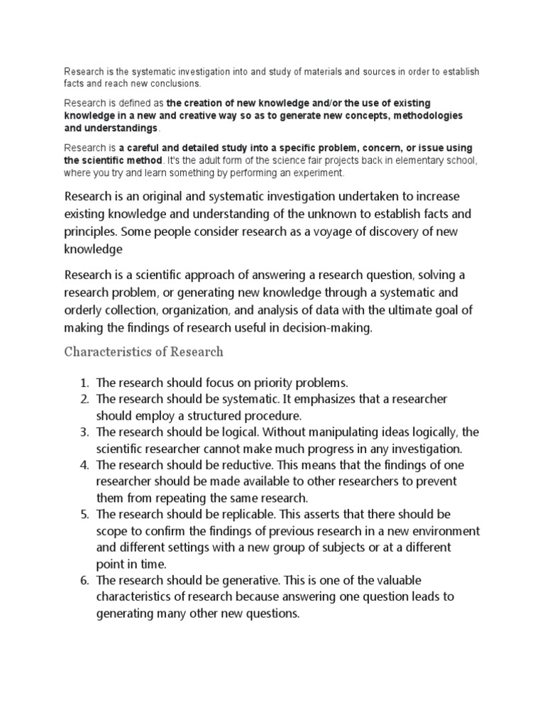 Research Is The Systematic Investigation Into and Study of Materials and Sources in Order To ...