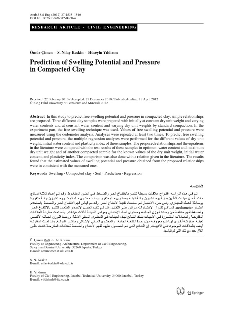 Prediction of Swelling Potential and Pre | PDF | Clay | Soil