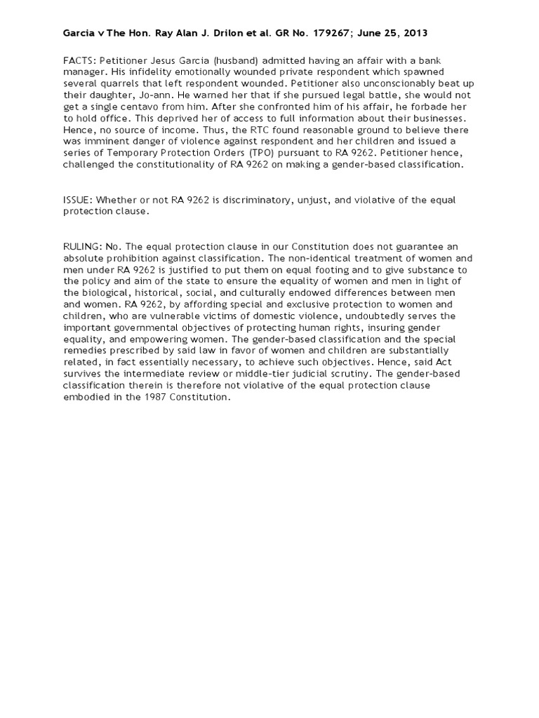 Garcia V The Hon. Ray Alan J. Drilon Et Al. GR No. 179267 June 25, 2013 | PDF | Politics | Law