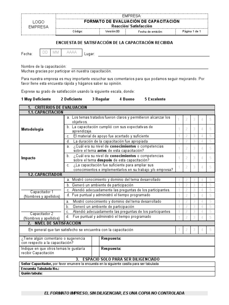 Formato de Evaluación de Capacitación | PDF | Evaluación | Cognición