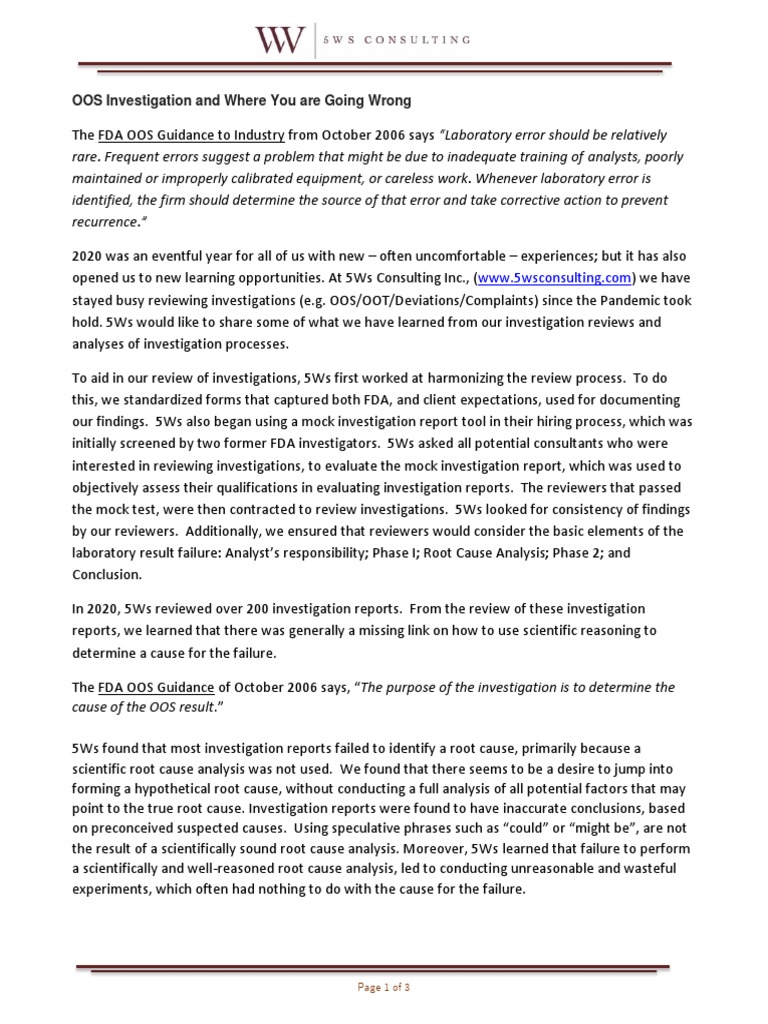 OOS Investigation and Where You Are Going Wrong: Page 1 of 3 | PDF ...