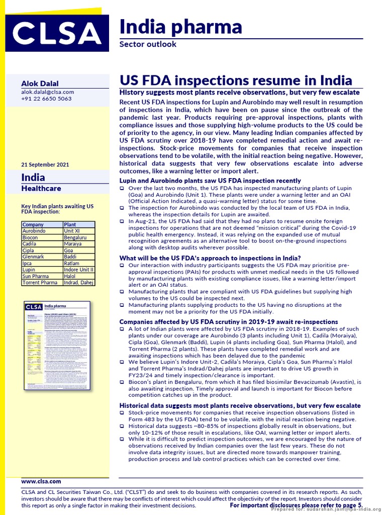 US FDA Inspections Resume in India | PDF | Financial Analyst ...