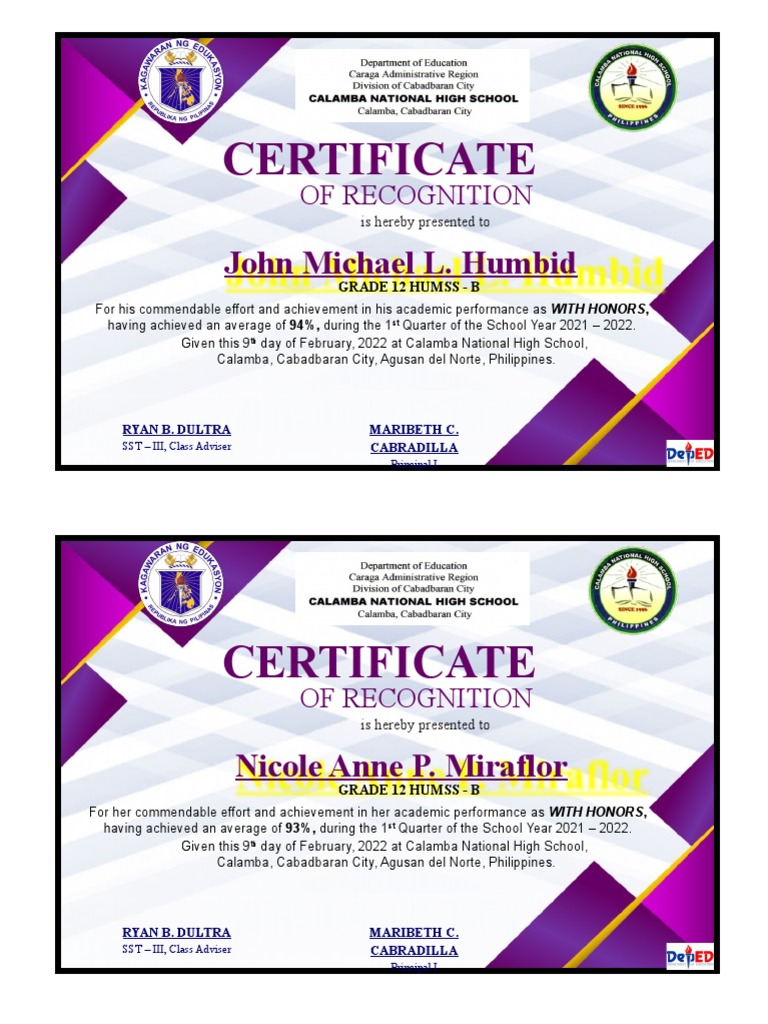 1st Quarter Honors Recognition 2022 | PDF