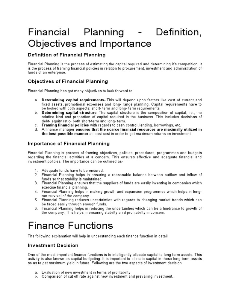 Financial Planning - Definition, Objectives and Importance | PDF ...