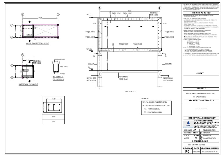 Overhead Water Tank Details | PDF | Concrete | Building Technology
