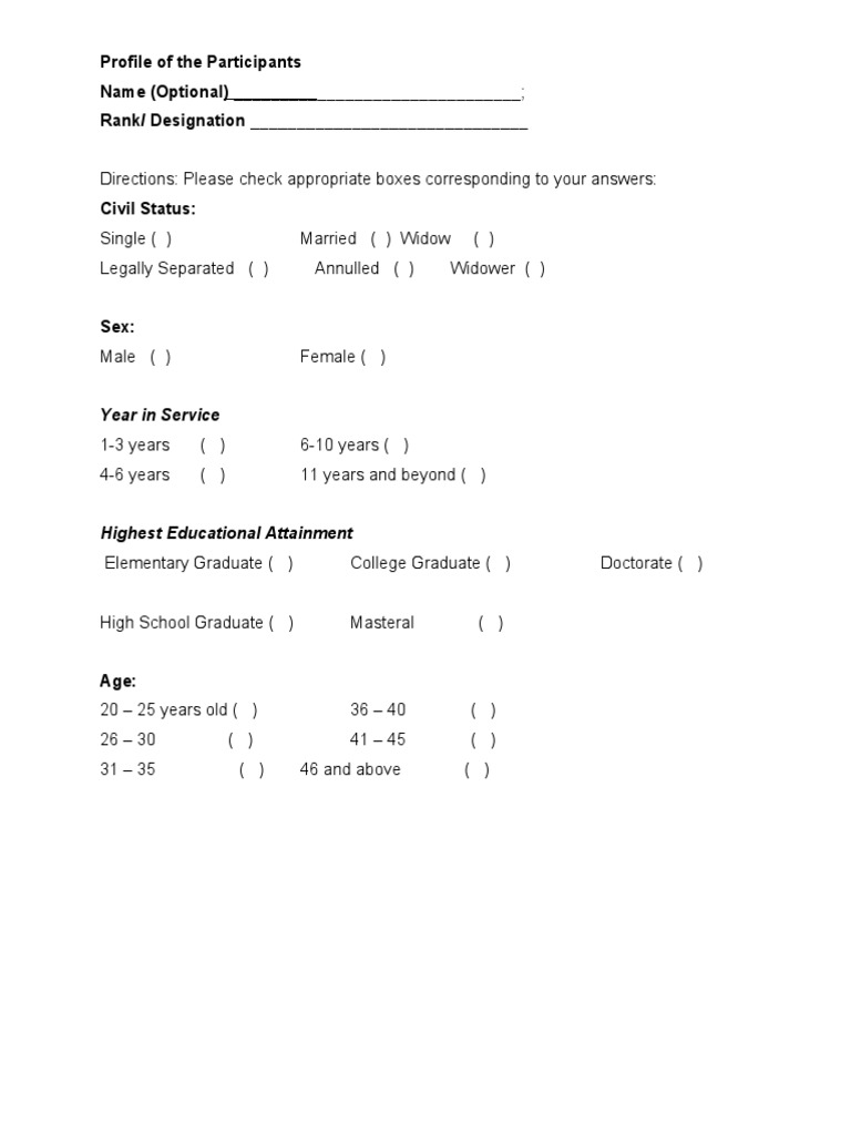 Profile of The Participants Name (Optional) - Rank/ Designation ...