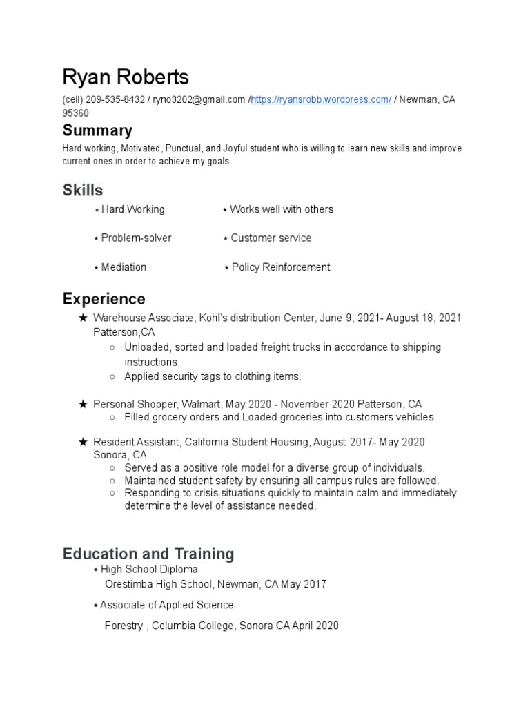 Ryan Roberts Resume | PDF | Career & Growth