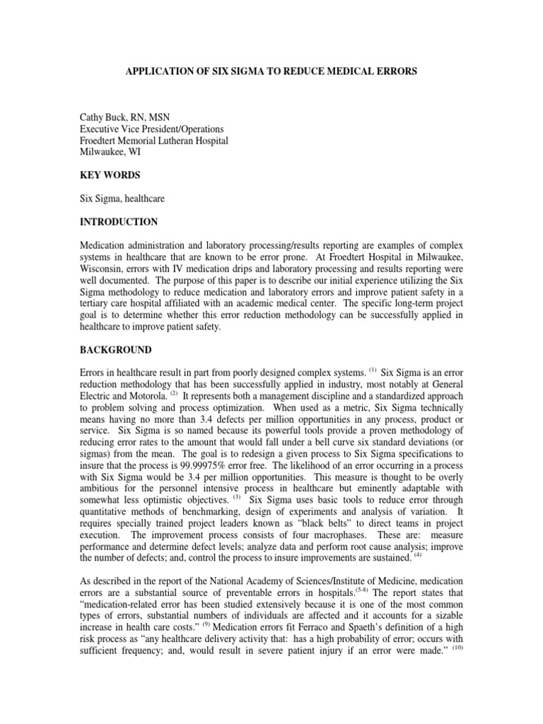Application Six Sigma Reduce Medical Errors Cathy Buck 2001 | PDF | Six ...