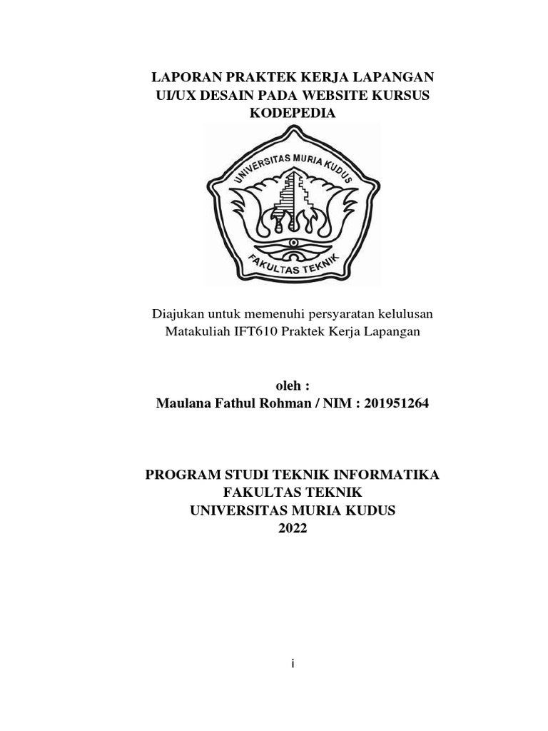 Laporan PKL Membuat UI UX Website Kursus Kodepedia Matari Studio | PDF