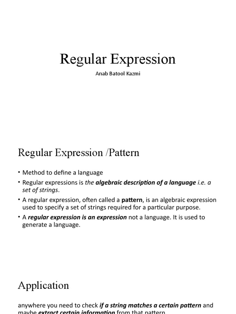 Regular Expression: Anab Batool Kazmi | PDF | Regular Expression ...
