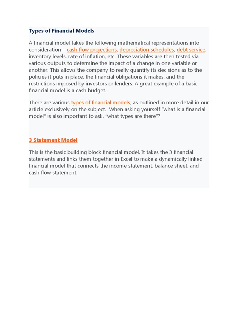 Types of Financial Models | PDF | Discounted Cash Flow | Valuation ...