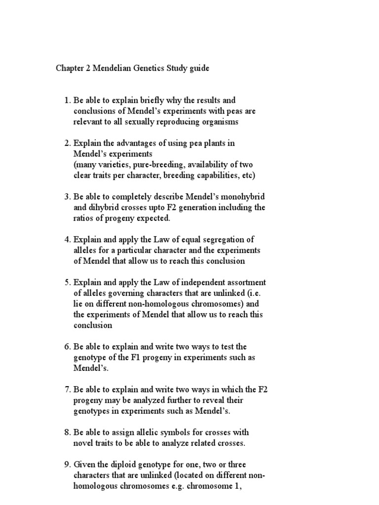 Chapter 2 Mendelian Genetics Study Guide | PDF | Biology | Genetics