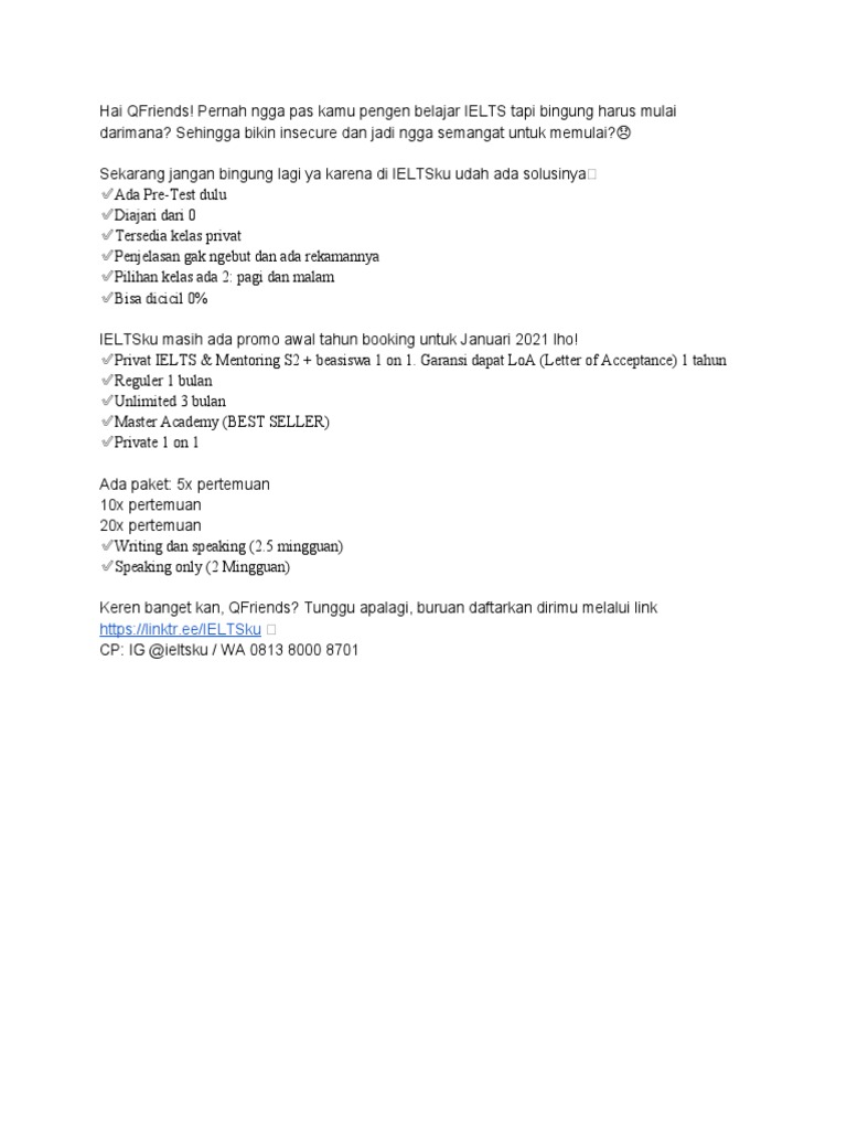 Promo Kelas IELTS Januari 2021 Caption | PDF