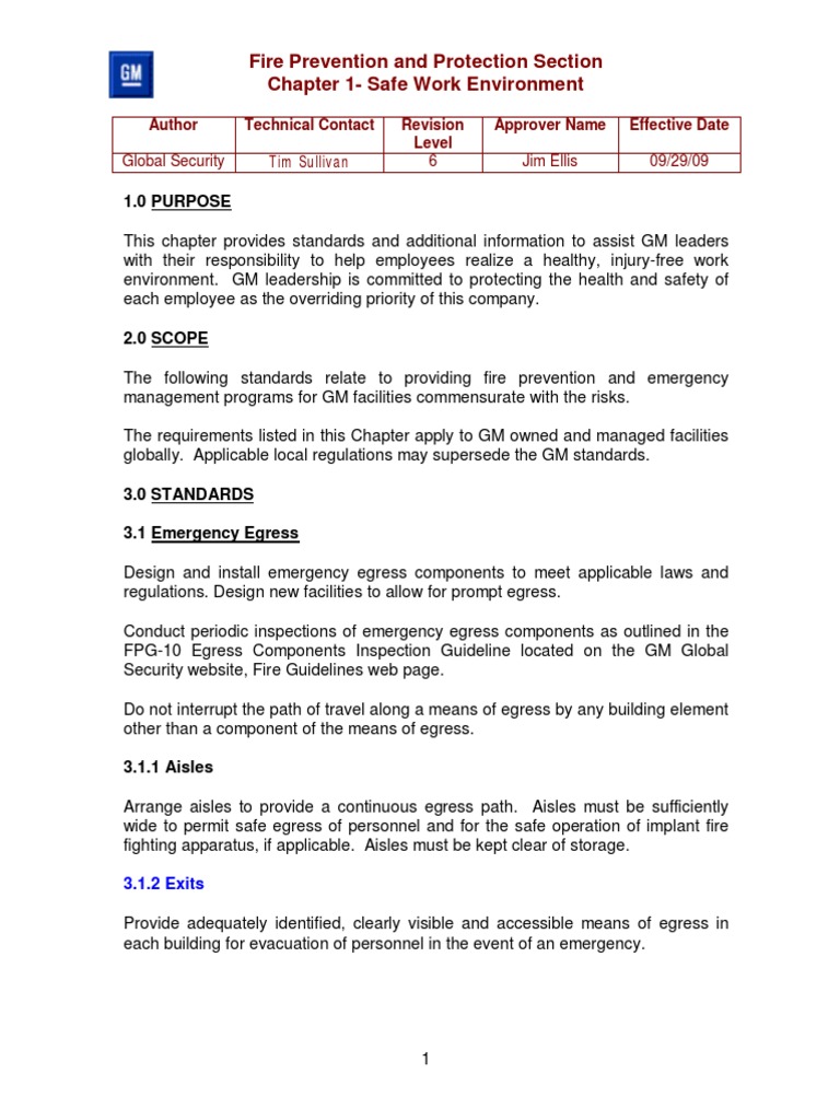 Fire Prevention and Protection Section Chapter 1-Safe Work Environment ...
