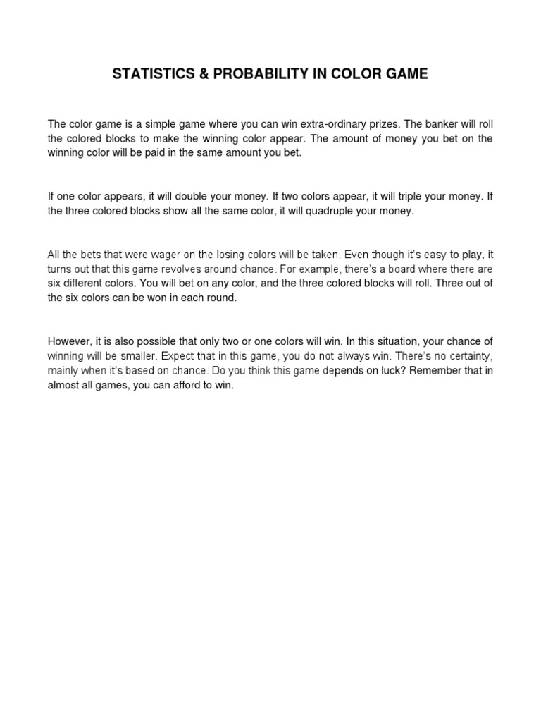 Statistics & Probability in Color Game | PDF