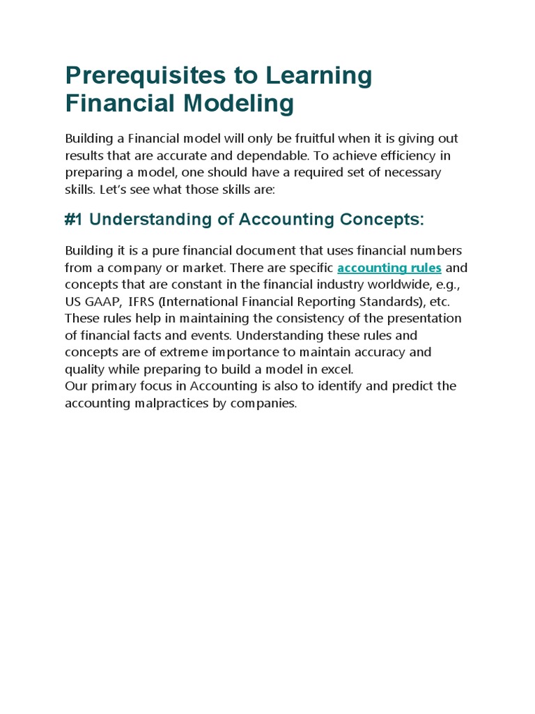 Prerequisites To Learning Financial Modeling | PDF | Microsoft Excel ...