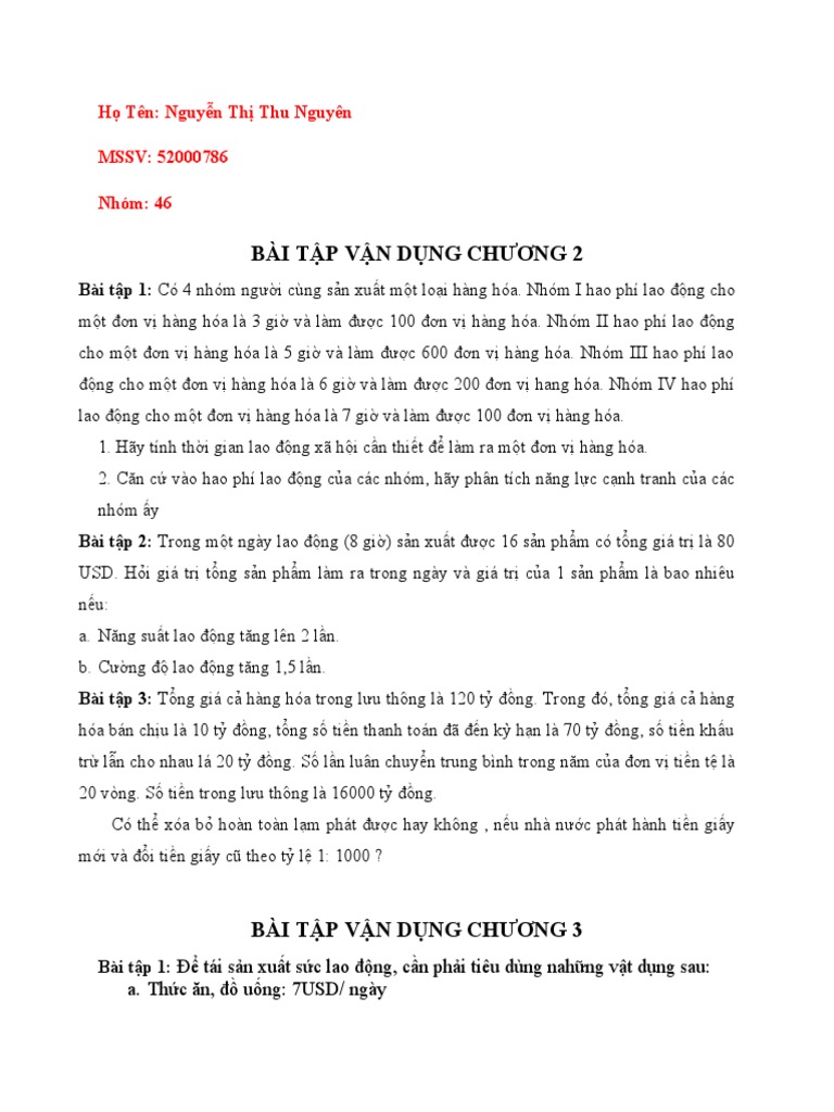 Nguyễn Thị Thu Nguyên - 52000786 - n46 - Ktct - Btvd | PDF
