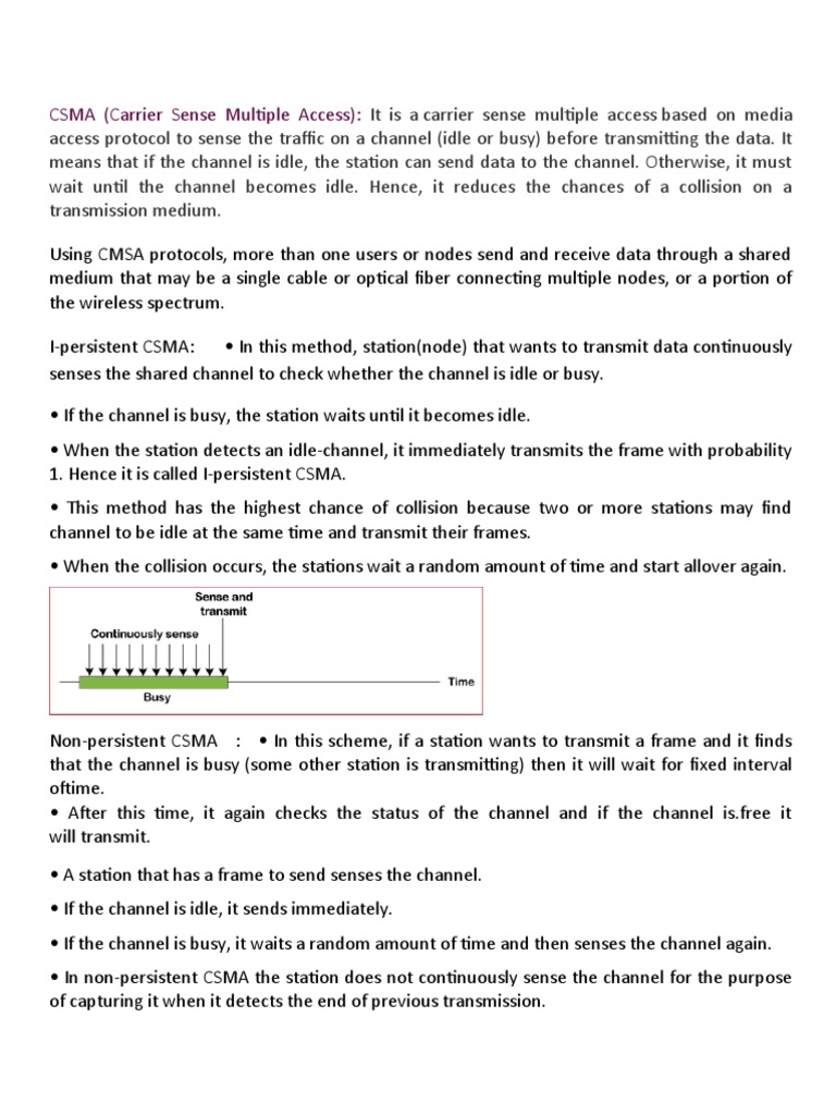CSMA (Carrier Sense Multiple Access) | PDF | Channel Access Method ...