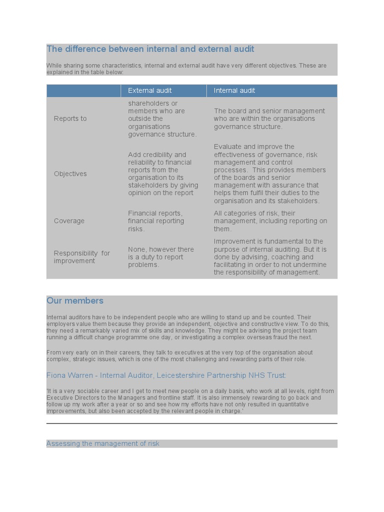 The Difference Between Internal and External Audit | PDF | Internal Audit | Audit