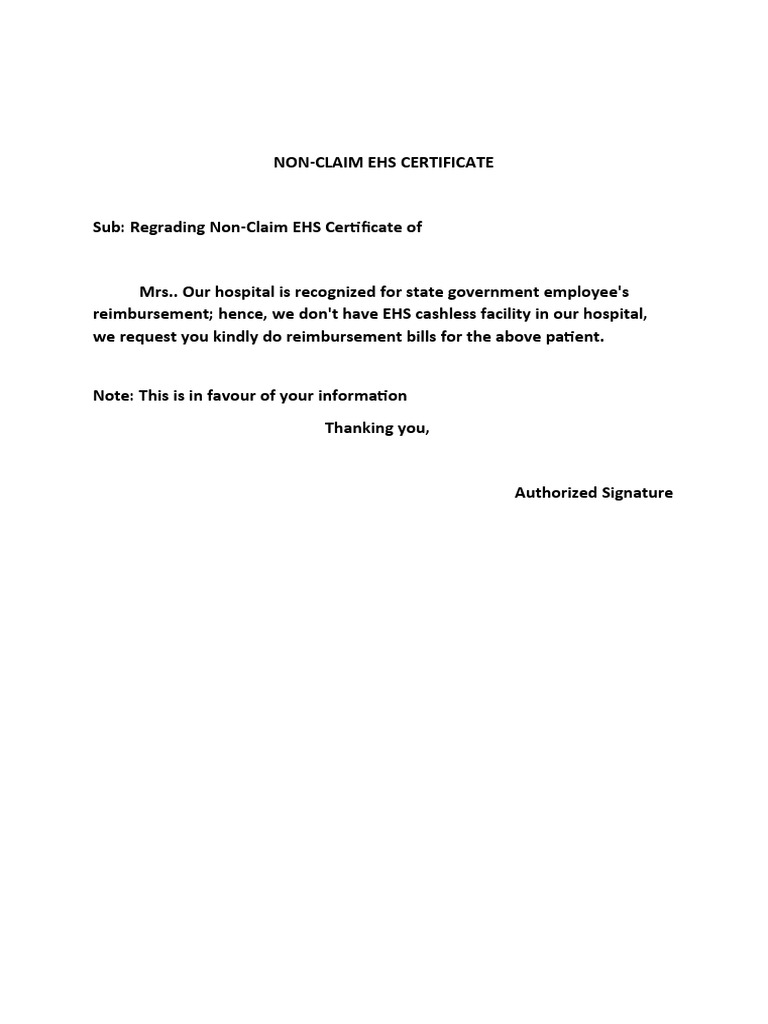 Non Claim Ehs Certificate | PDF