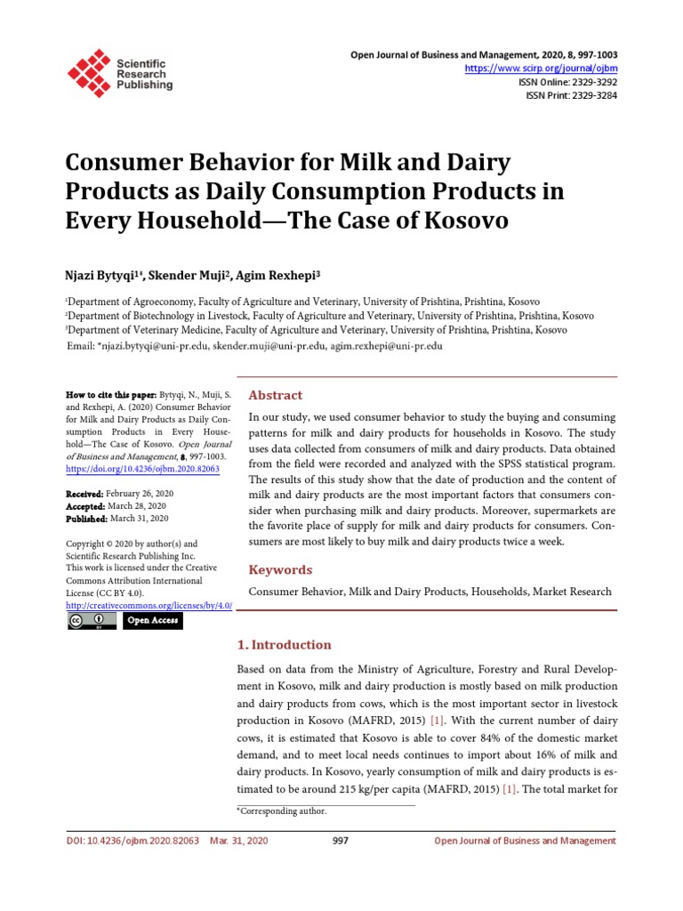 Consumer Behavior For Milk and Dairy Products As D | PDF | Behavior ...