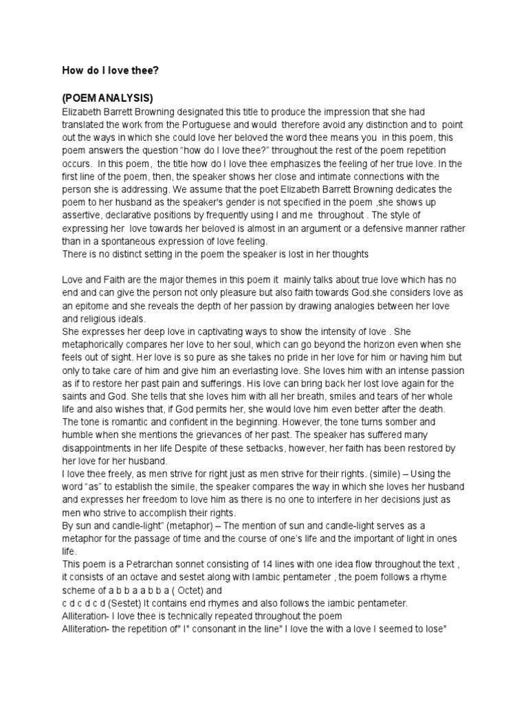 How Do I Love Thee? (Poem Analysis) | PDF | Love | Poetry