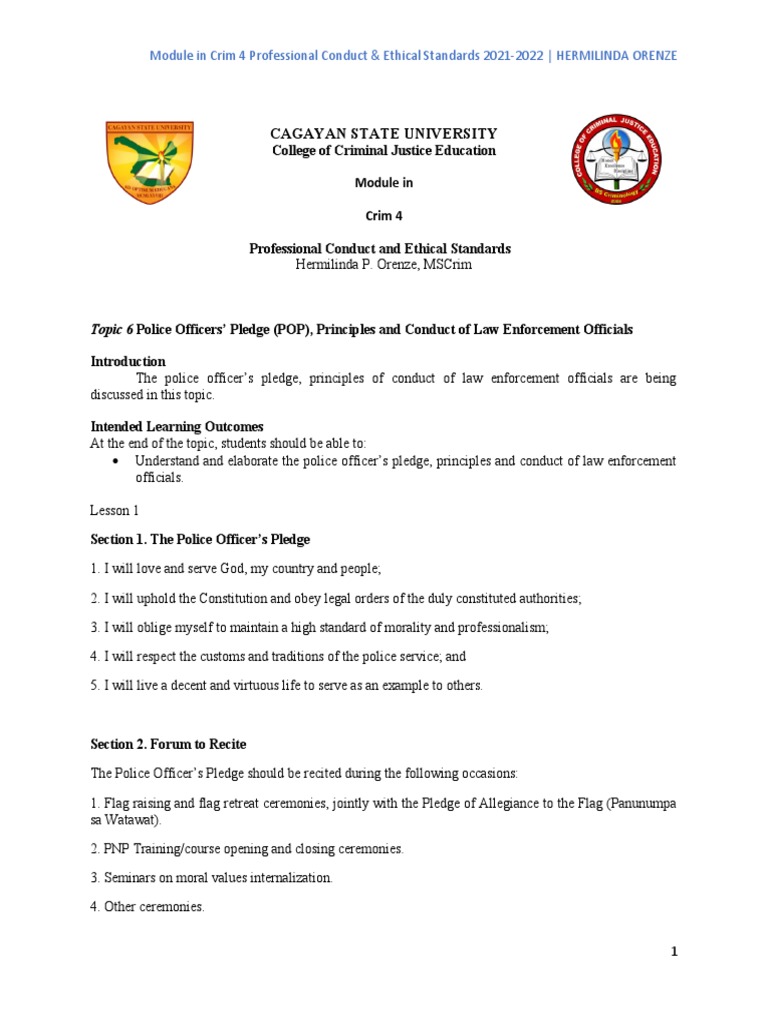 Police Officers' Code of Conduct: Understanding the Pledge, Principles ...