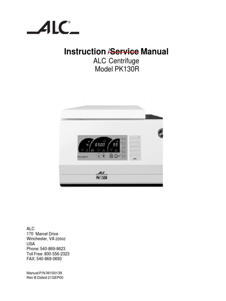 Instruction Manual for the ALC PK120R Centrifuge | PDF | Centrifuge ...