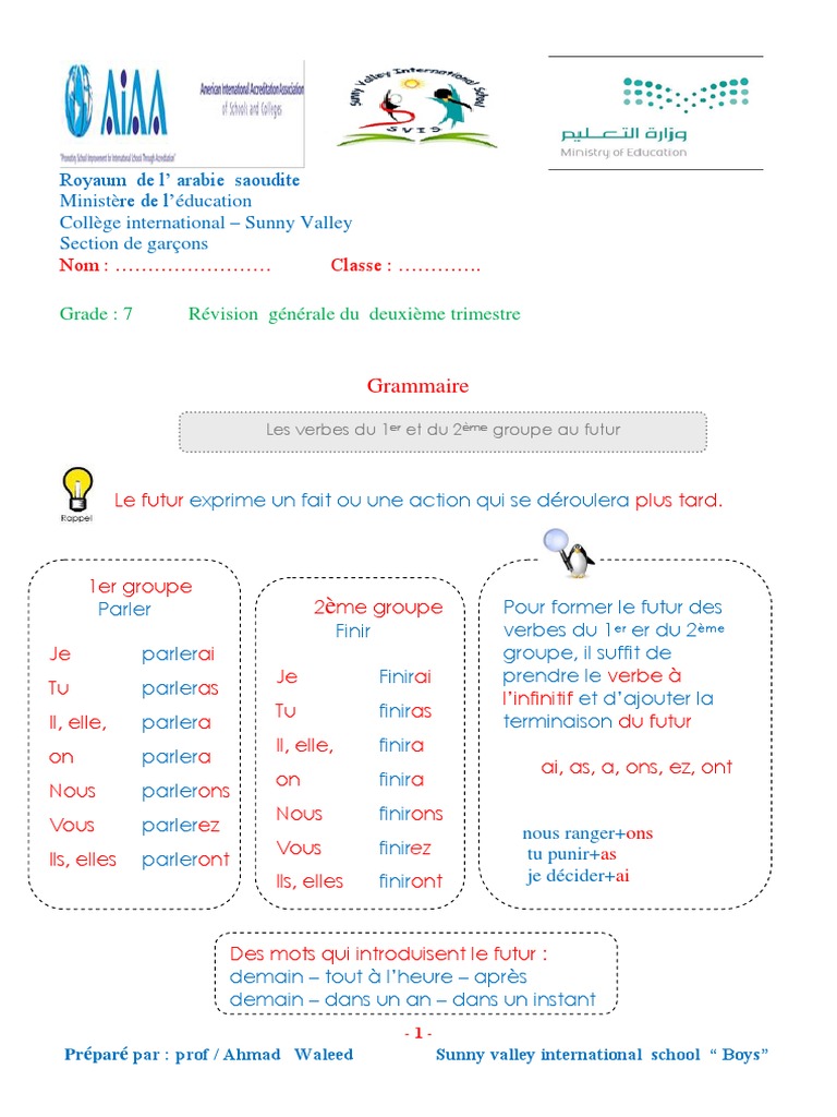 Révision de grammaire pour le 7e grade | PDF | Verbe | Syntaxe