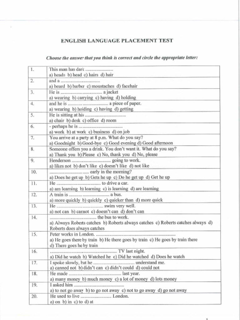 English Language Placement Test | PDF