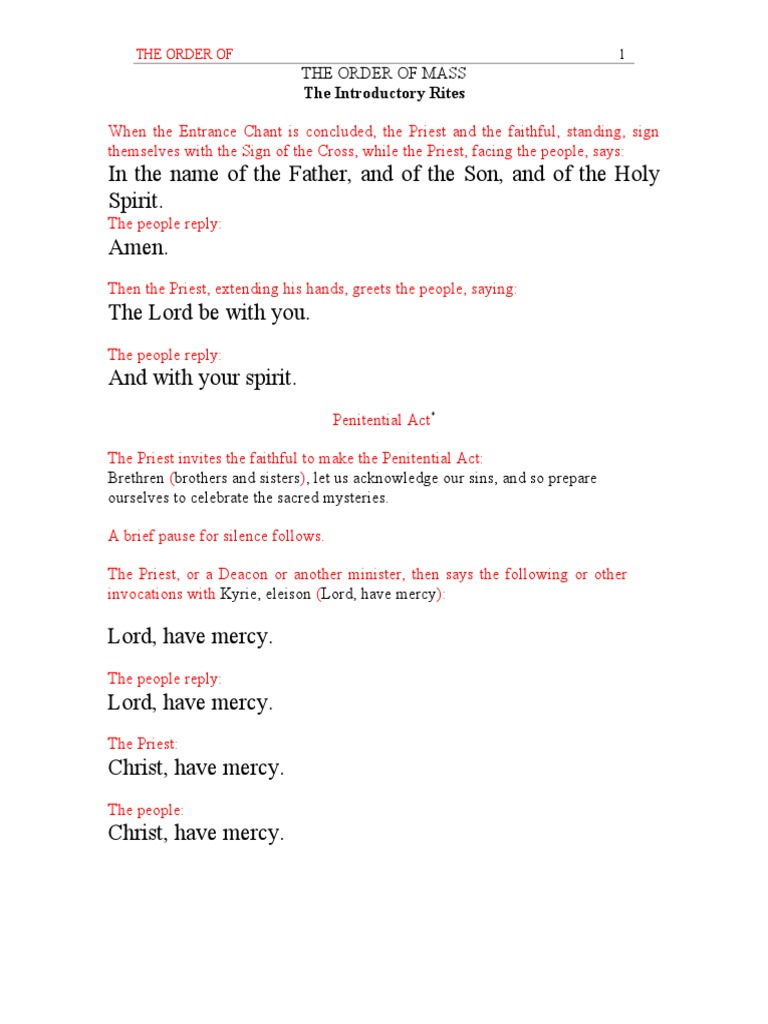 Order of Mass | PDF | Lord's Prayer | Eucharist