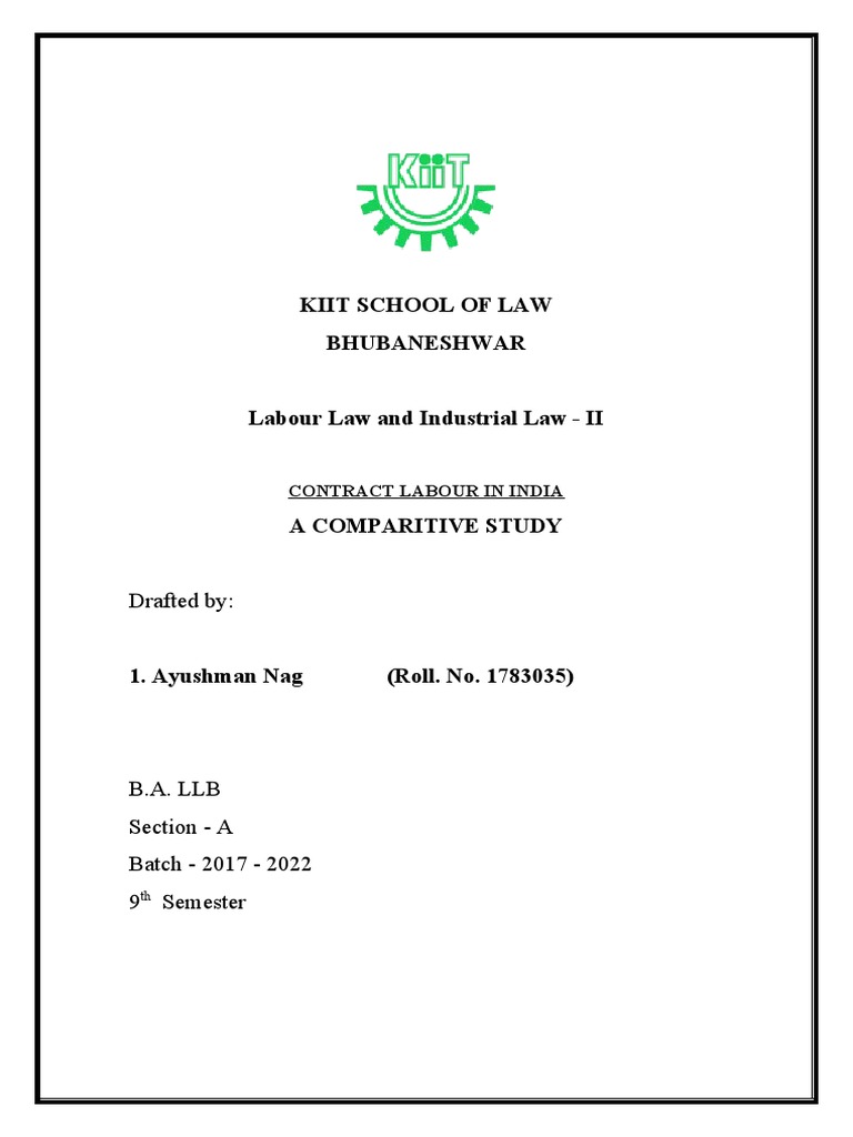 Contract Labour In India Pdf Employment Labour Law
