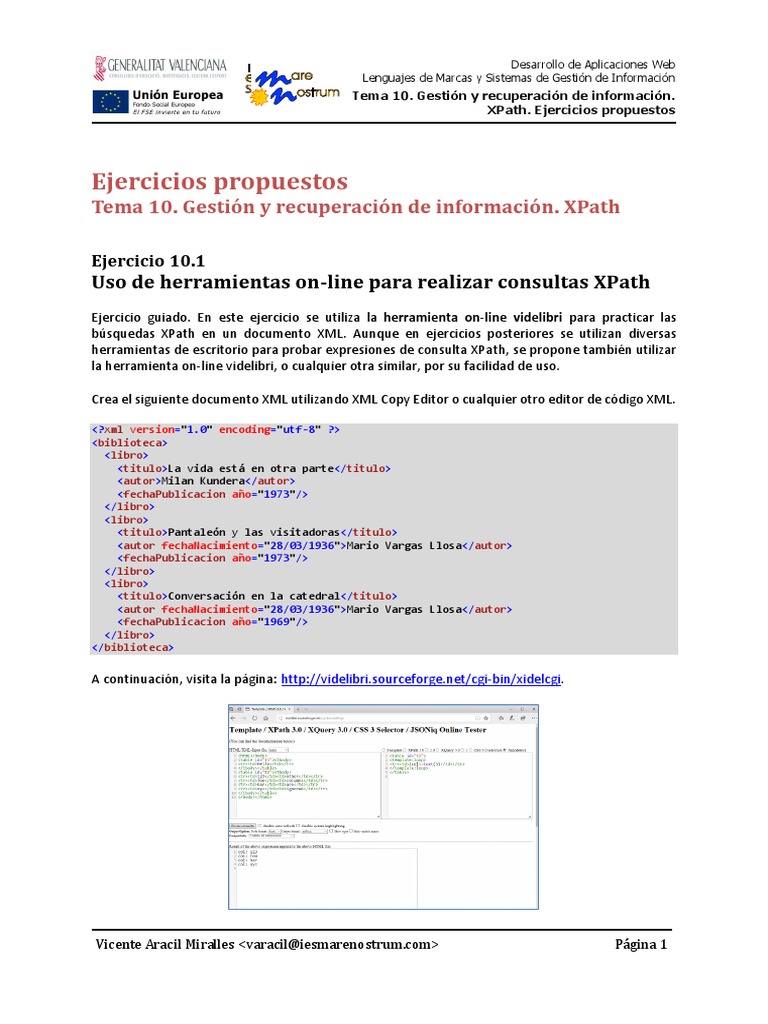 3.-Tema 10 Ejercicios - Gestión y Recuperación de Información. XPath | PDF | X camino | Xml