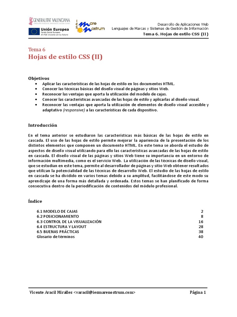 1.-Tema 6 - Hojas de Estilo CSS (II) | PDF | HTML | Red mundial