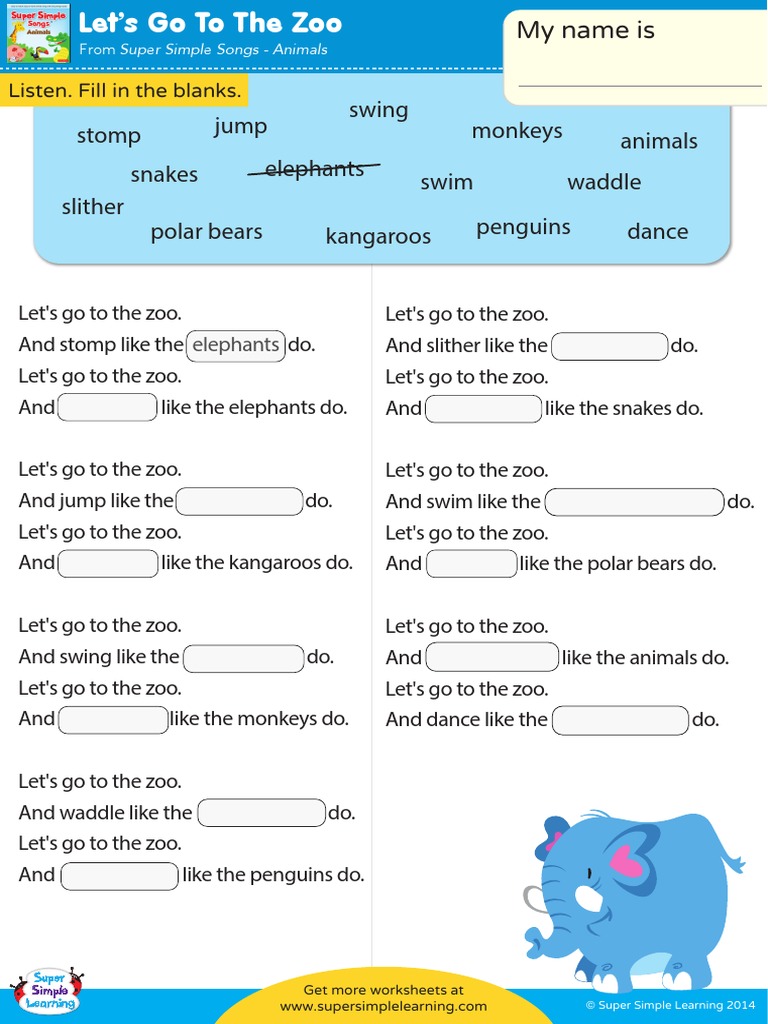 Lets Go To The Zoo Worksheet Fill in The Blanks | PDF