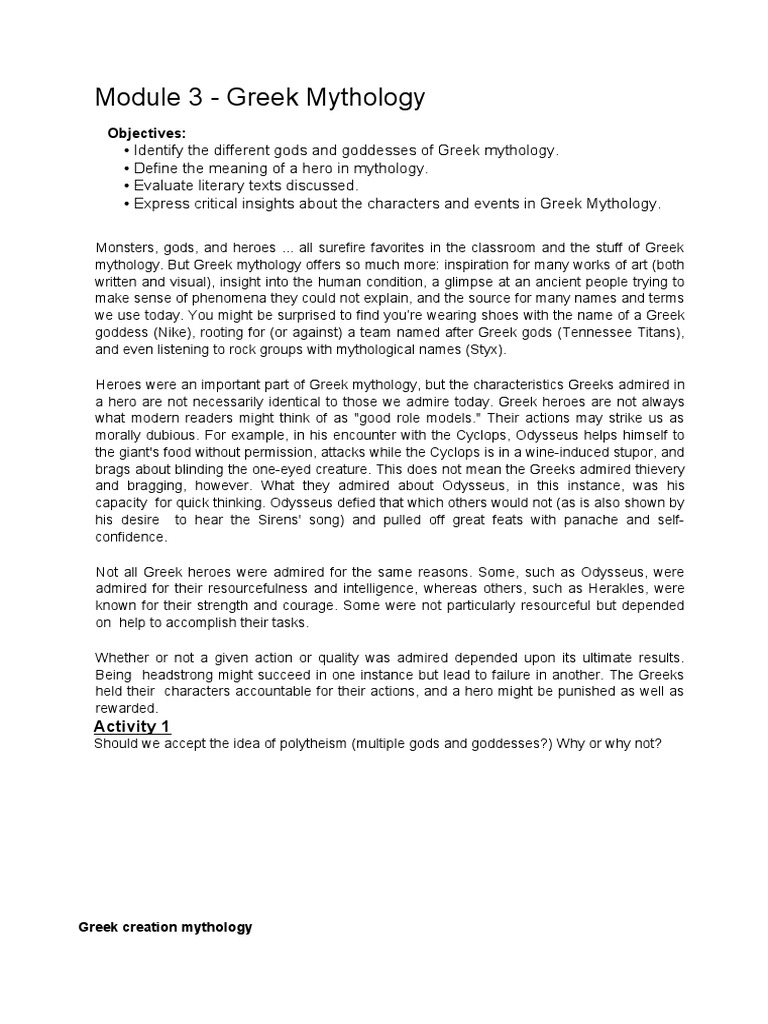 Module 3 Greek Mythology | PDF | Hades | Greek Mythology