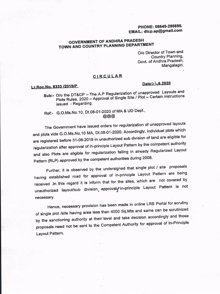 The AP Regulations of Unapproved Layous and Plots Rules, 2020 Approval ...