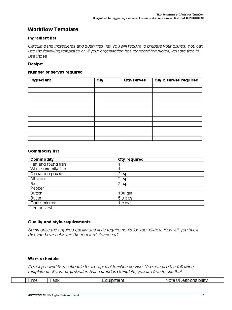 SITHCCC013 Workflow Template.v1.0 | PDF | Foods | Food And Drink ...