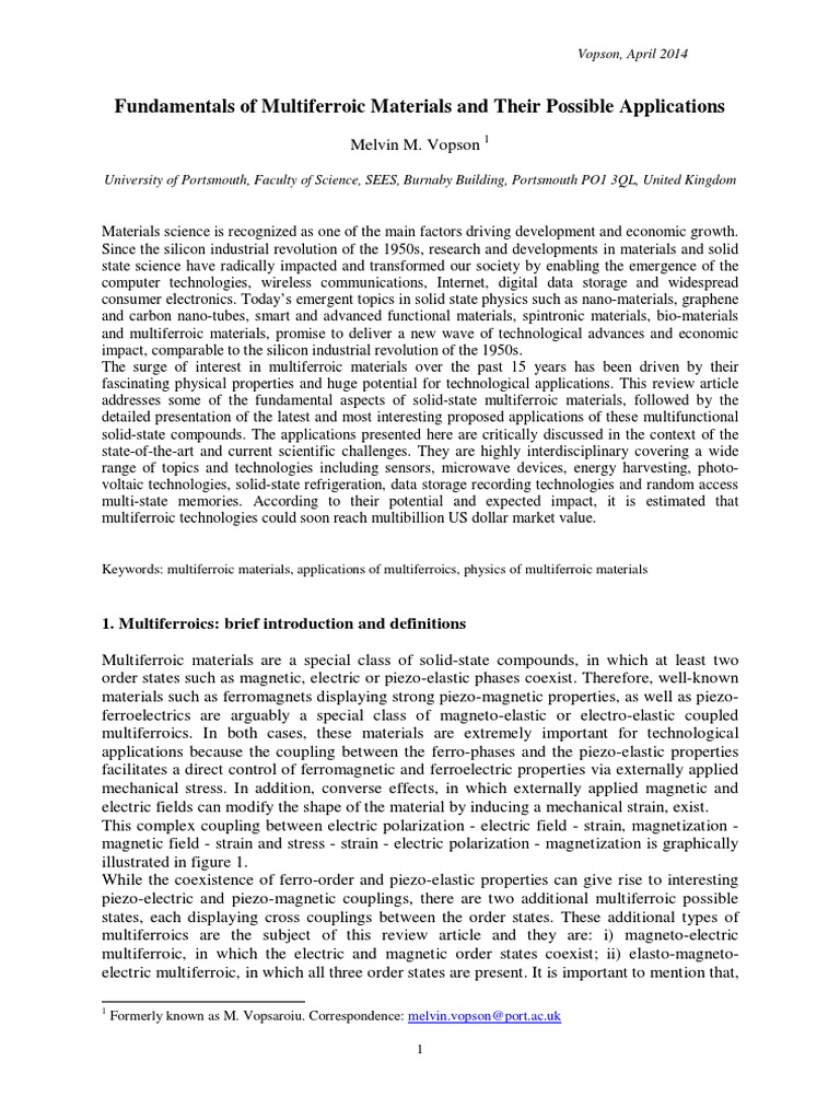Fundamentals of Multiferroic Materials and Their Possible Applications ...