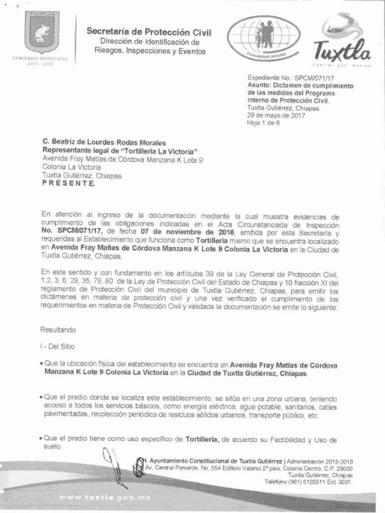 Dictamen de Riesgo Por Uso de Suelo, Emitido Por La Secretaria de Protección Civil | Descargar ...
